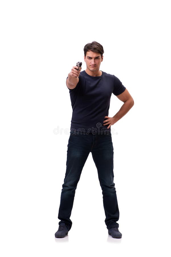 The Aggressive Young Man with Gun Isolated on White Stock Photo - Image ...