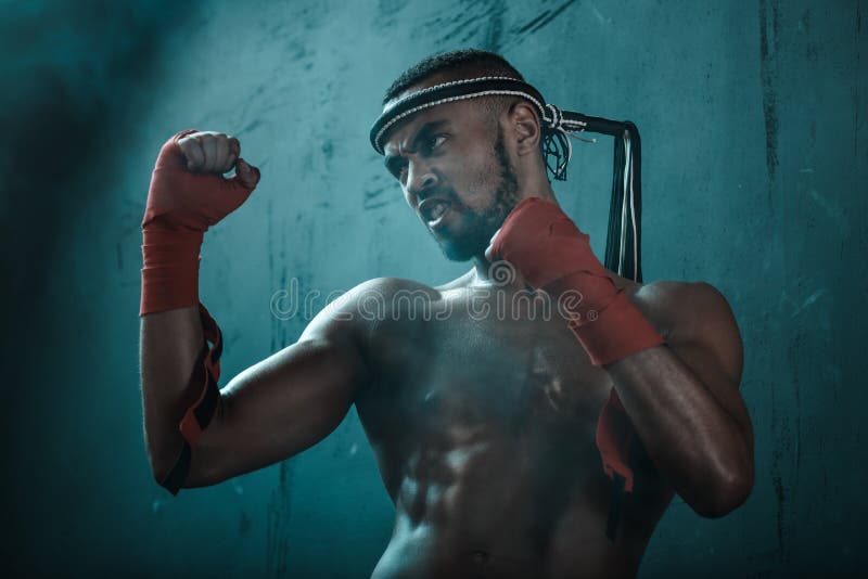 Aggressive Young Muay Thai Boxer Training Thai Boxing Stock Photo ...