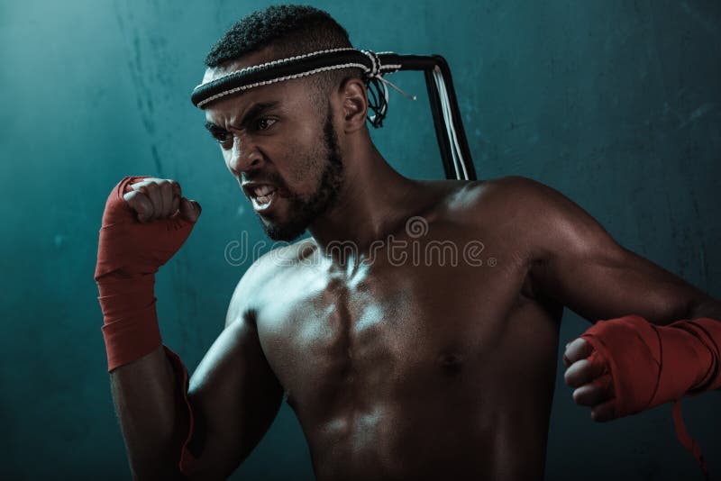 Aggressive Young Muay Thai Boxer Training Thai Boxing Stock Photo ...
