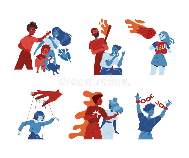 Aggressor Threatening and Offending His Victim Vector Set Stock Vector ...