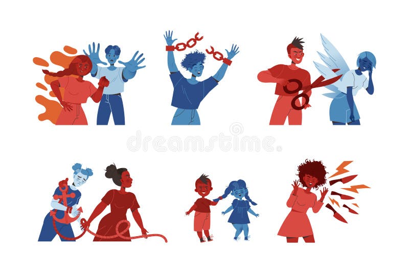 Aggressor Threatening and Offending His Victim Vector Set Stock Vector ...