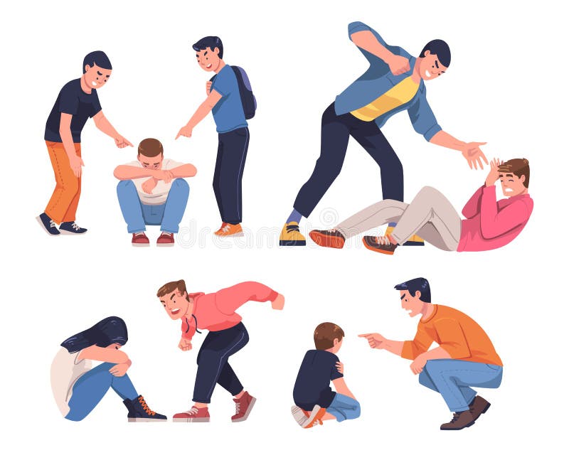 Aggressor and Victim with Violent Man Shouting and Abusing Weak Woman ...