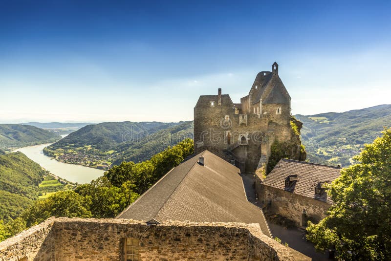 Aggstein Castle Ruin on the Danube River. Lower Stock Image - Image of ...