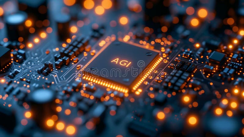 AGI - Artificial General Intelligence - Microchip on Black Circuit ...