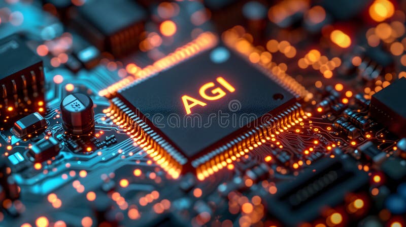 AGI - Artificial General Intelligence - Microchip on Black Circuit ...