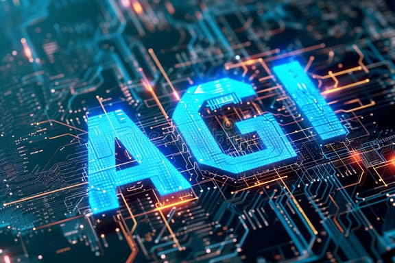 AGI - Artificial General Intelligence - Word on Circuit Board with Blue ...