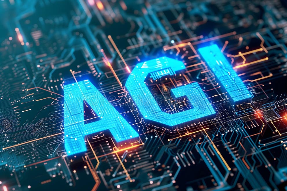 AGI - Artificial General Intelligence - Word on Circuit Board with Blue ...