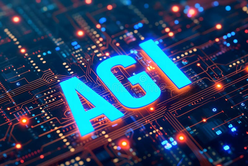 AGI - Artificial General Intelligence - Word on Circuit Board with Blue ...