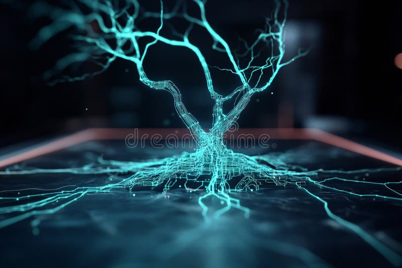 AGI Digital Tree Structure with Glowing Pathways Stock Illustration ...