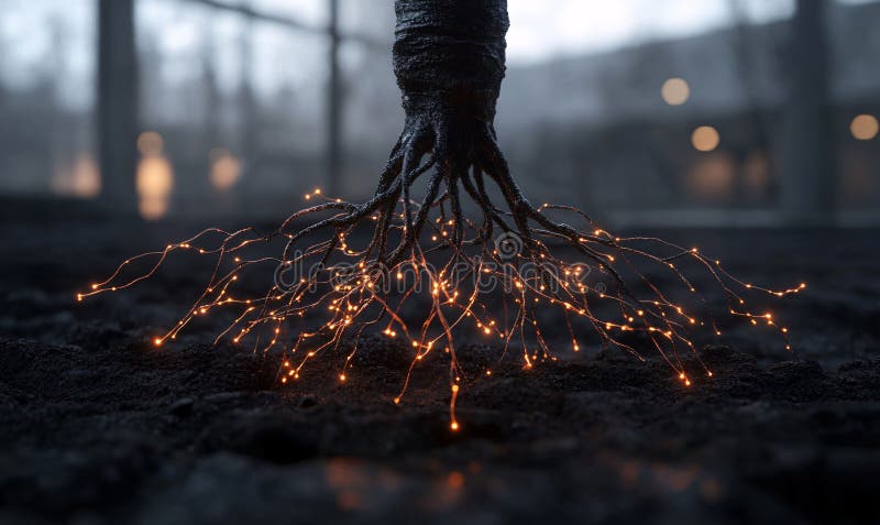 AGI Floating Roots Illuminated in a Dark Space Stock Image - Image of ...