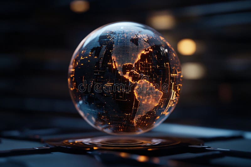 AGI Futuristic Planet with Technological Contours Stock Image - Image ...