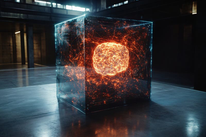 AGI Glowing Cube in Infinite Void Stock Photo - Image of structured ...
