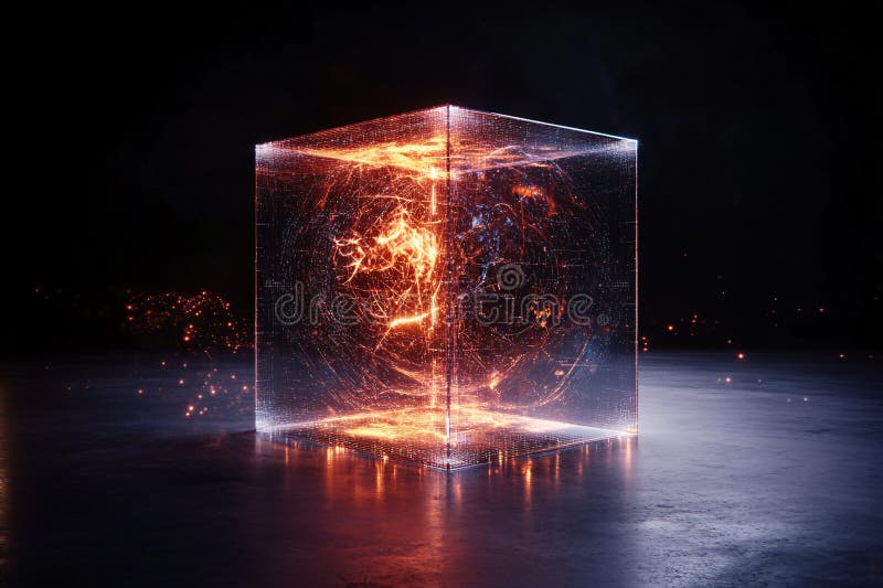 AGI Glowing Energy Cube in Futuristic Void Stock Illustration ...
