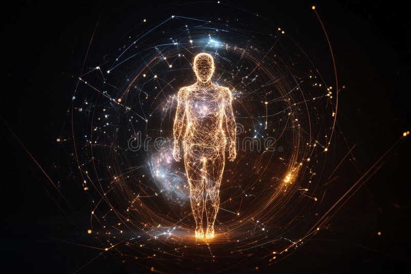 AGI Glowing Humanoid Figure in Neural Universe Stock Image - Image of ...