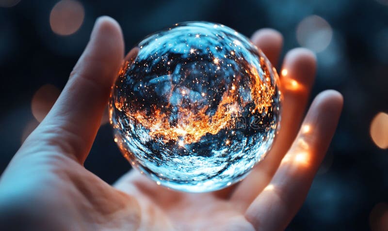 AGI Glowing Starry Orb in Hand Stock Photo - Image of starry ...