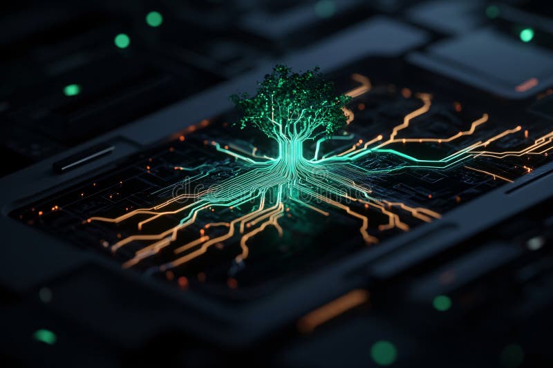 AGI Glowing Tree-Like Digital Structure Stock Image - Image of concept ...