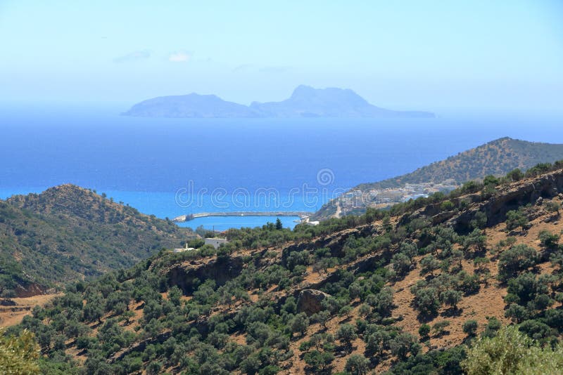 Agia Galini Beach in Crete Island, Greece Stock Image - Image of clouds ...