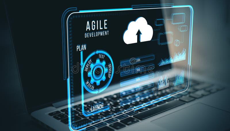 Agile Development Concept with Holographic Interface on Laptop Screen ...
