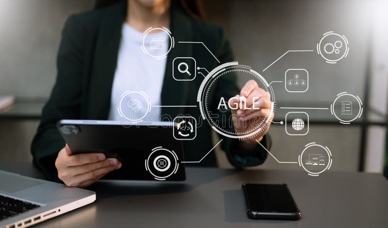 Agile Development Methodology Concept. Business Hand Using Laptop ...