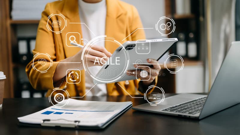 Agile Development Methodology Concept. Business Hand Using Laptop ...