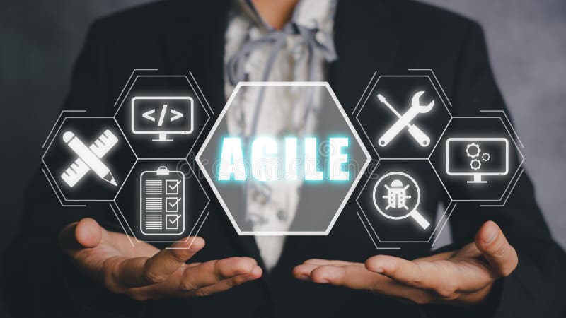 Business Person Hand Holding VR Screen Agile Icon on Office, Technology ...