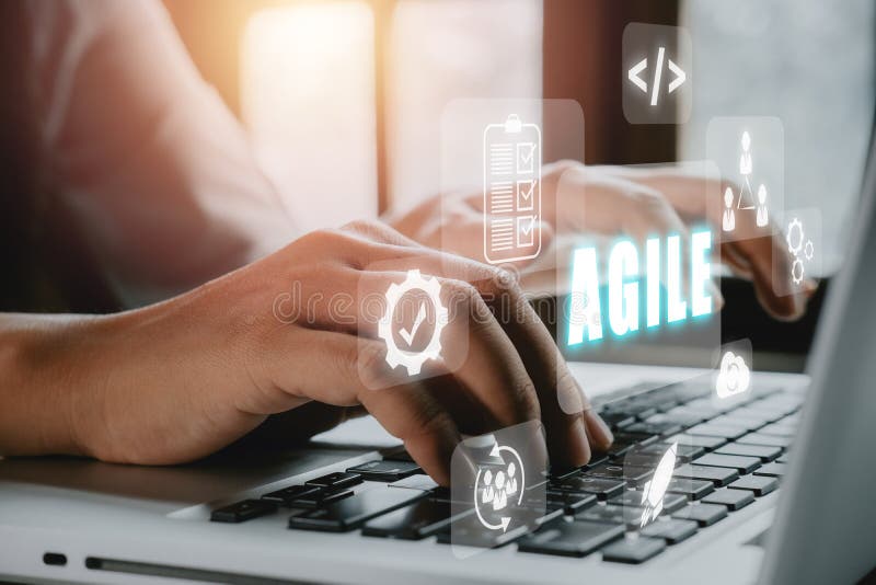 Agile Development Methodology Concept, Business Person Hand Typing ...