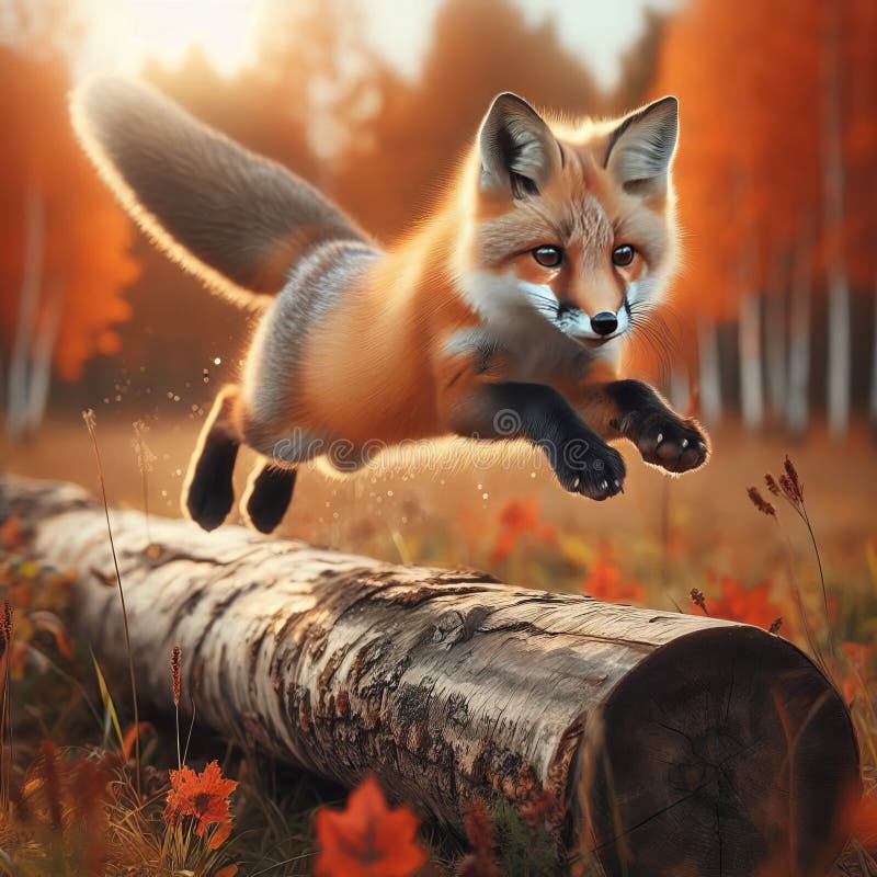 Agile Fox Leaping Over a Log, Photo V Stock Photo - Image of rare, item ...