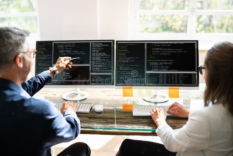 Man Programming Code on Computers Stock Image - Image of page, internet ...