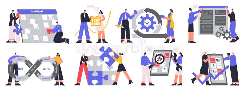 Agile Project Management, DevOps Team and Scrum Task Board. Software ...