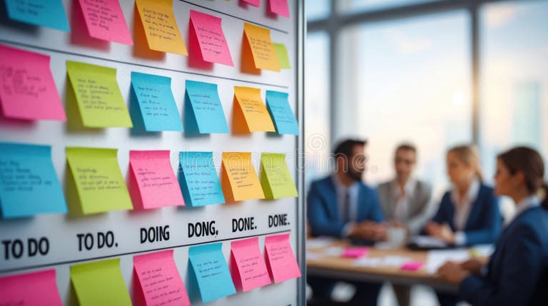 Agile Project Management with Sticky Notes and Team Collaboration Stock ...