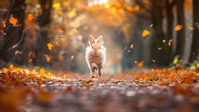 Agile Rabbit Swiftly Navigating through the Lush Greenery of the Forest ...