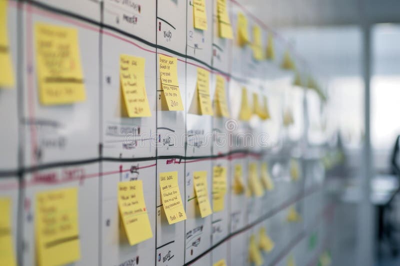 Agile Scrum Methodology Workflow Board Covered with Sticky Notes Stock ...