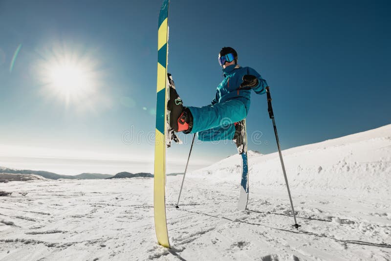 Agile Skier Doing a Trick Standing Still Stock Image - Image of season ...