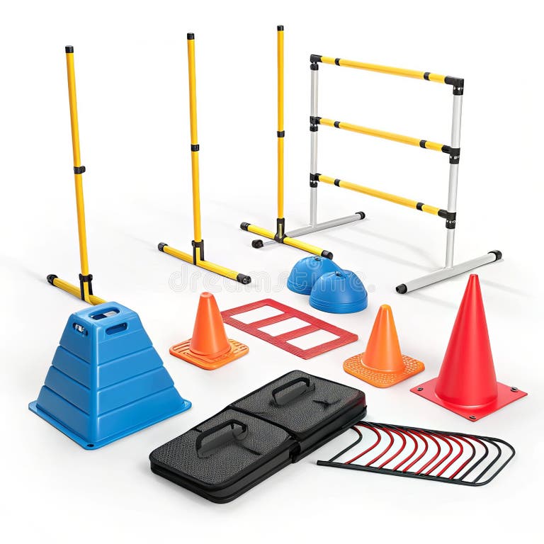 Agility Training Equipment Set, 3D Render, Isolated on White Background ...