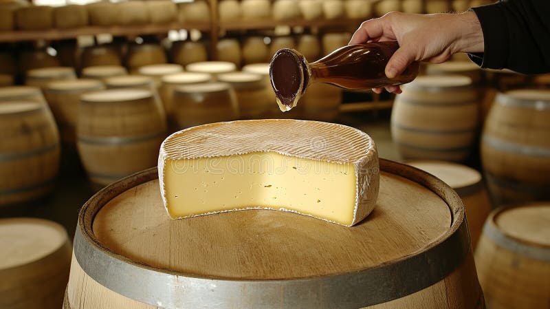 Aging Cheese Cellar, Hand Pouring Liquid, Oak Barrels Stock Image ...