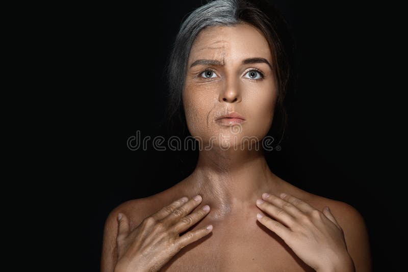Aging Concept. Young and Old Face Comparision. Stock Photo - Image of ...