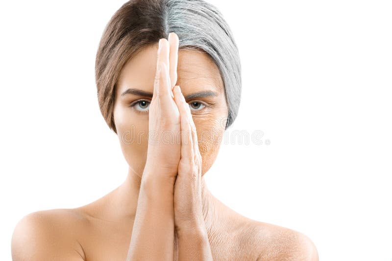 Aging Concept. Young and Old Face Comparision. Stock Photo - Image of ...