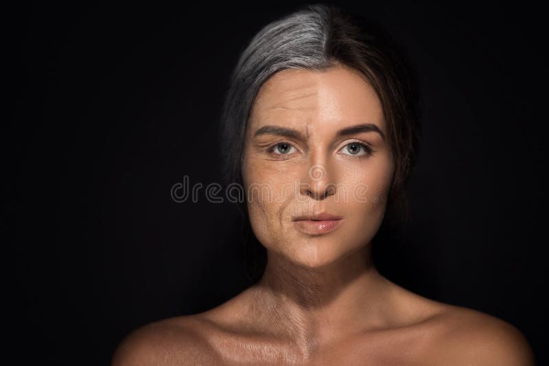 Aging Concept. Young and Old Face Comparision. Stock Image - Image of ...