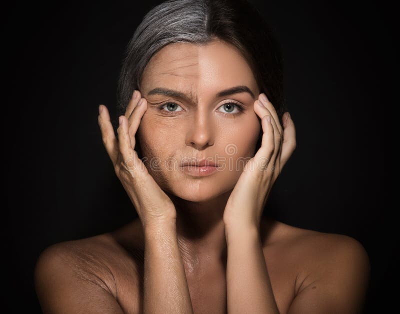 Aging Concept. Young and Old Face Comparision. Stock Photo - Image of ...