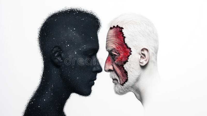 Aging Dichotomy: Black and White Banner of Young and Old Man Split in ...