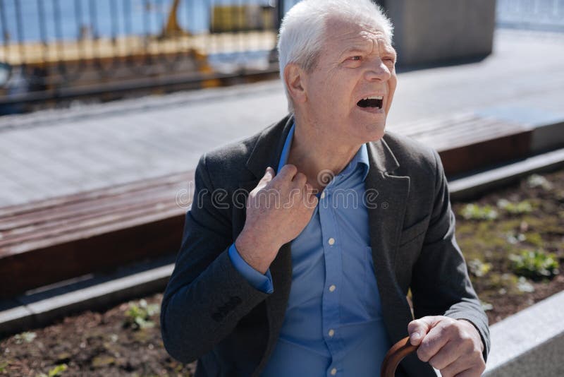 Aging Man Taking a Deep Breath on the Street Stock Photo - Image of ...