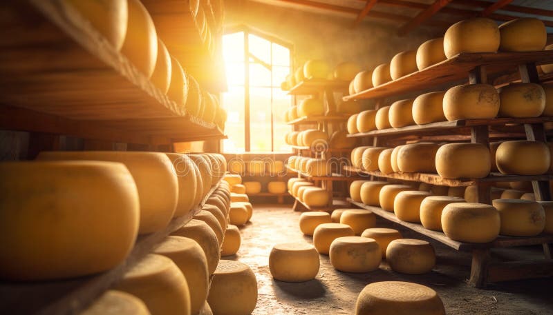 Aging Process in Cellar Creates Gourmet Cheese Variations in Rows ...