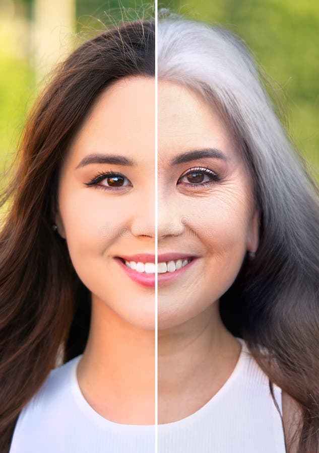 Aging Process Concept. Comparison of Youth and Old Age on the Example ...