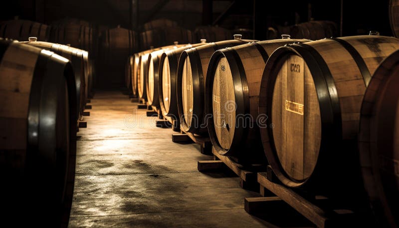 Aging Process of Wine in Old Fashioned Cellar with Stacked Barrels ...