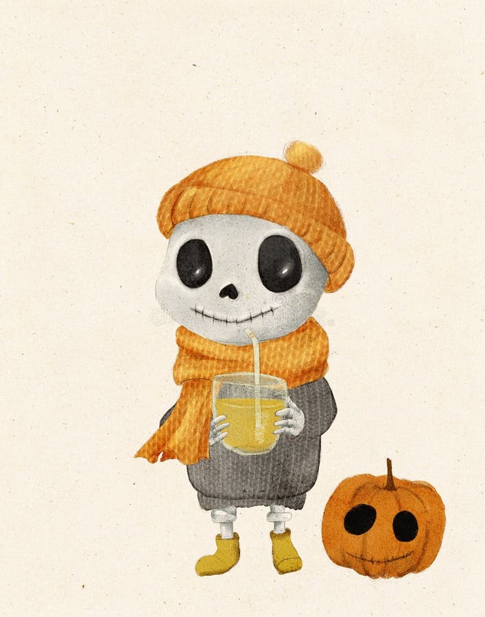 Illustration of a Cartoon Character Cute Skeleton in an Orange Hat and ...