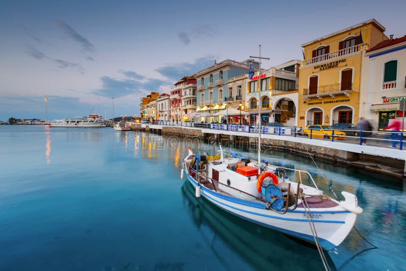 Agios NiKolaos, Crete editorial stock photo. Image of evening - 143014928