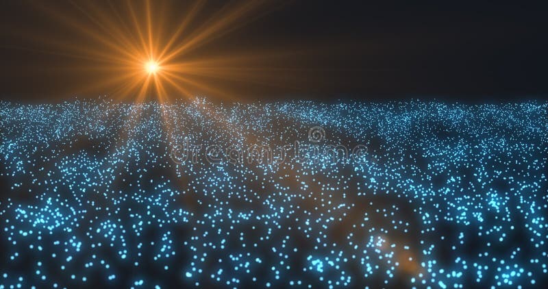 A Yellow Setting Star Casting Rays and Glare. Blue Oscillating ...