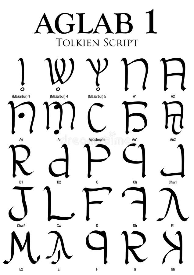 AGLAB Alphabet 1 - Tolkien Script on White Background Stock Vector ...