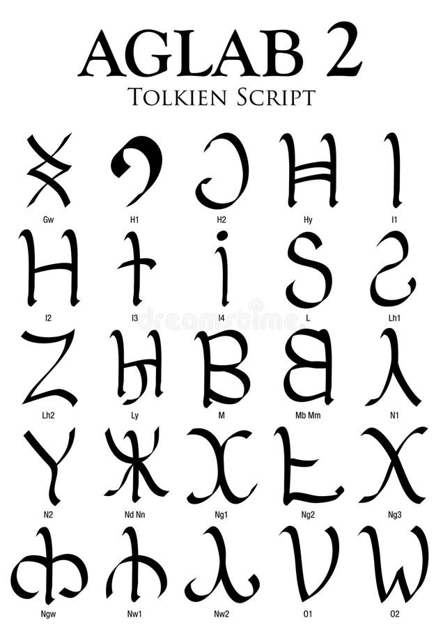 AGLAB Alphabet 1 - Tolkien Script on White Background Stock Vector ...