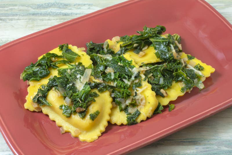 Agnolotti Pasta with Kale on Plate Stock Photo - Image of vegetable ...